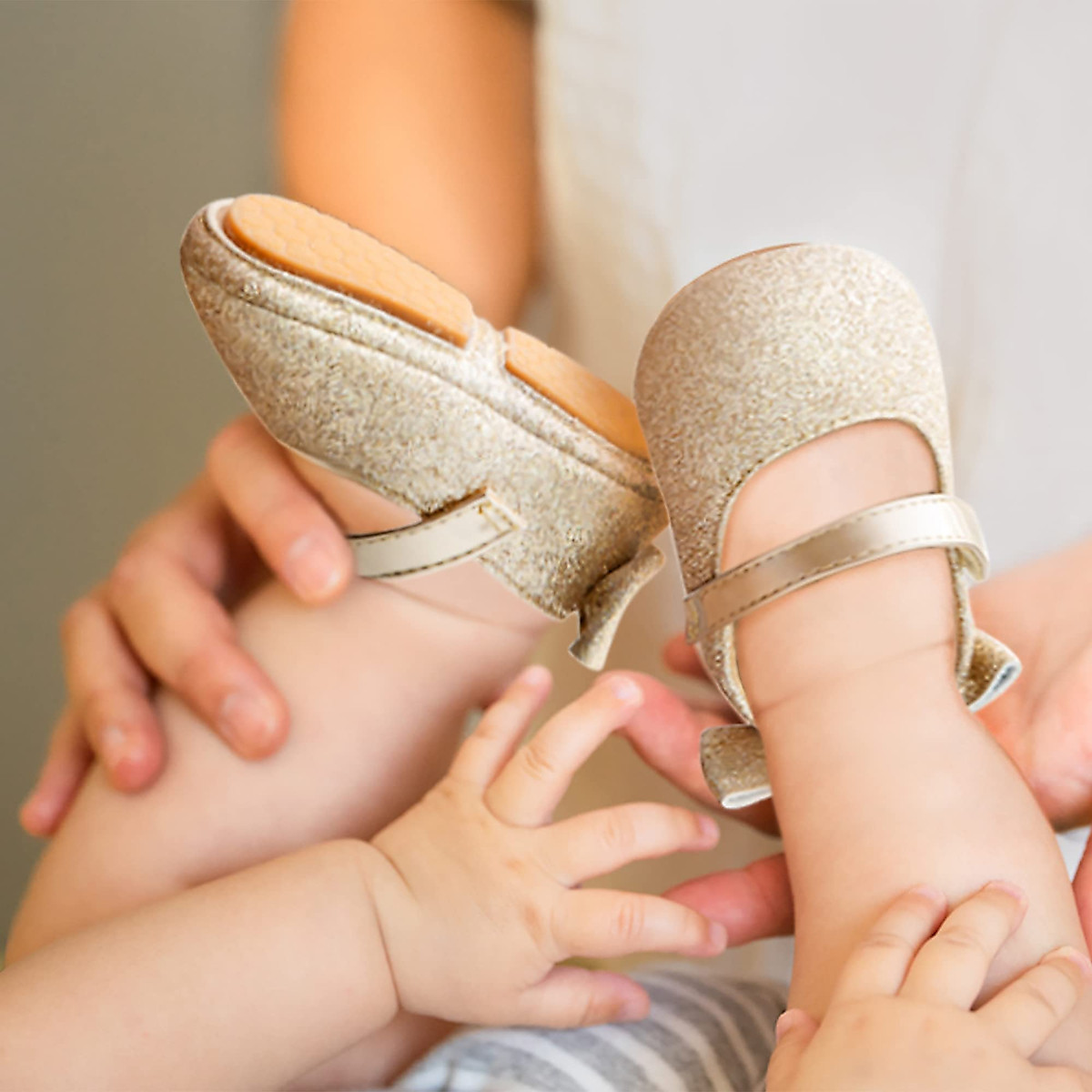 Felix & Flora Gold Baby Shoes Girl 12-18 Months - Infant Baby Walking Shoes Moccasinss Rubber Sole Crib Shoes(Gold,12-18 Months)