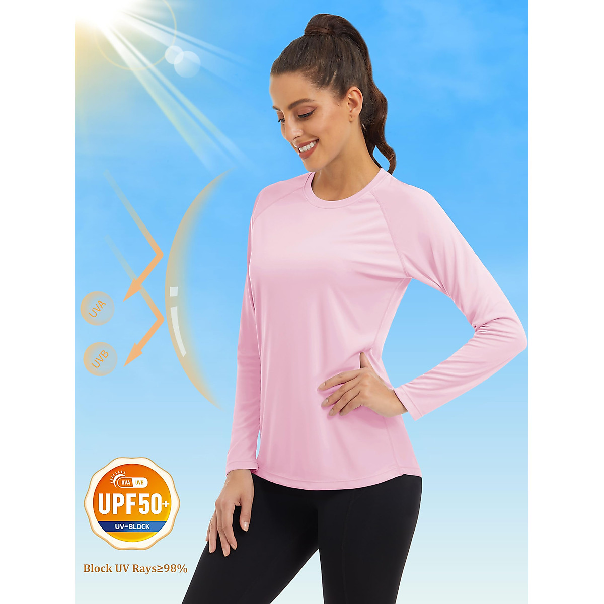 MAGCOMSEN Running Shirts Performance T Shirts Athletic Shirts Tank Top Gym Shirts Women Long Sleeve Shirts Casual Womens UV Protection Shirts Light Pink