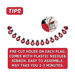 Ladybug Birthday Banner, Cute Ladybird Bday Bunting Sign, Insect Theme Baby Shower Decorations