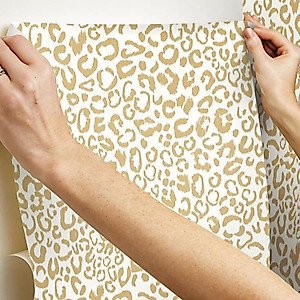 RoomMates RMK10700WP Metallic Gold Leopard Peel and Stick Wallpaper, 20.5" x 16.5 feet