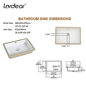 Undermount Bathroom Sink - Lordear 18x12.5 Inch Bathroom Vanity Sink Undermount Rectangle White Porcelain Ceramic Bathroom Under Counter Lavatory Vanity Sink Basin with Overflow
