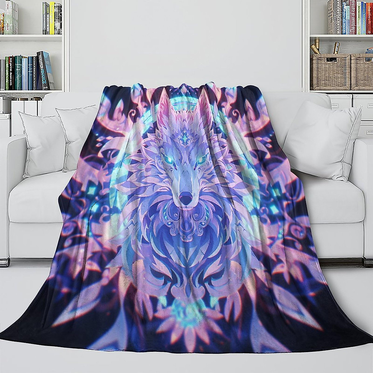 3D Printed Wolf Throw Blanket Ultra-Soft Wild Animals Bedding Lightweight Cozy Warm for Couch Bed Sofa Living Room Air Conditioner Blanket Caring Gift for Kids Boys Girls Teens 80x90inch(200x230cm)