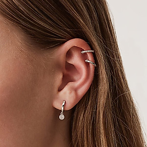 PAVOI 14K Gold Plated 925 Sterling Silver Classic Round Huggie Ear Cuff Earrings for Women in White Gold