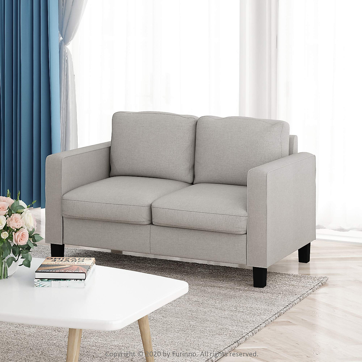 Furinno Bayonne Modern Upholstered Loveseat/Sofa Couch for Living Room, Fog