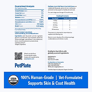 PetPlate Up to Fluff Soft Chews for Dogs, Skin & Coat Support, USDA Organic Supplement, Grain-Free, Human-Grade, Includes Salmon Oil and Biotin, Pet Supplies (Pack of 1, 9.8 Ounce)