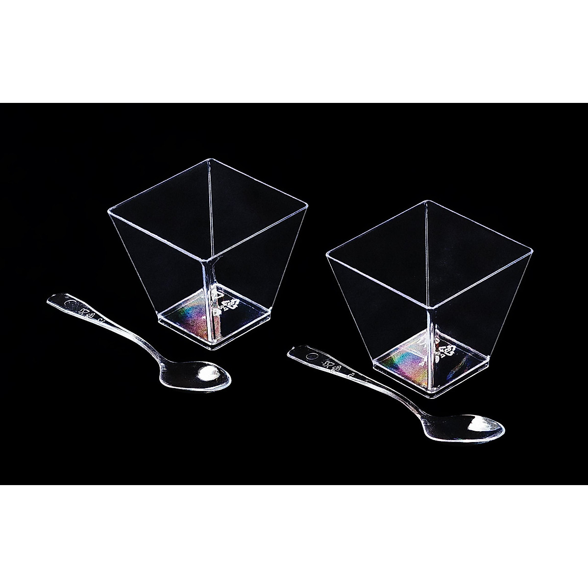 ImpiriLux 2 oz x 100 ct Dessert Cups with Spoons | Square Mini Plastic Dessert Cups + 100 Spoons | Chic Presentation of Desserts, Appetizers, Catering and Much More