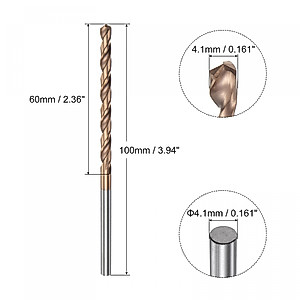 uxcell Twist Drill Bit, 4.1mm Jobber Drill Bit Nanoscale Titanium Coated K35 Tungsten Carbide Straight Shank 100mm Length for Drilling Stainless Steel Alloy Steel