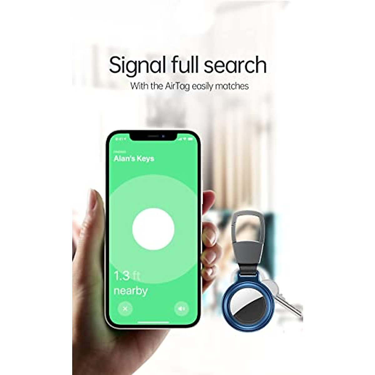 AirTag Case with Carabiner, Secure Holder Protective Cover for Air Tag with Sturdiness Aluminum Alloy Case (2 pack) - Black and Blue