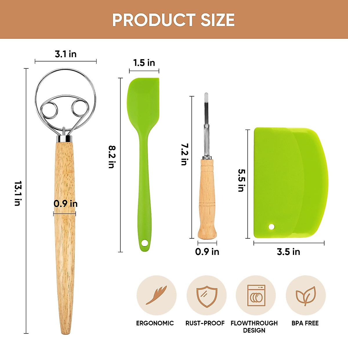 Danish Dough Whisk - Bread Whisk, Dutch Whisk for Dough, With Dough Scraper Bread Cutter, Bread Lame Dough Scoring Tool + 5 Blades and Case, Bread Making Tools