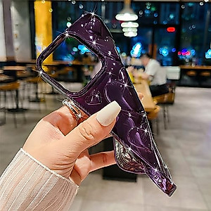 MGQILING iPhone 14 Pro Max Case, Plating Bling 3D Love Heart Case, Cute Love Hearts Sparkle Phone Case for Women Girls, Soft TPU Full Camera Shockproof Protective Clear Case - Purple