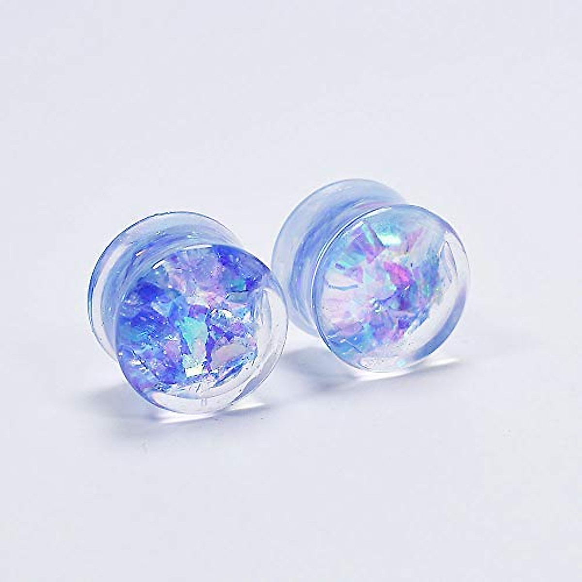 JIAPEIJIA 6Pcs Color Sequin Acrylic Ear Tunnel Piercings and Gauge Double Flared Plug 2g-1'' (00g(10mm))