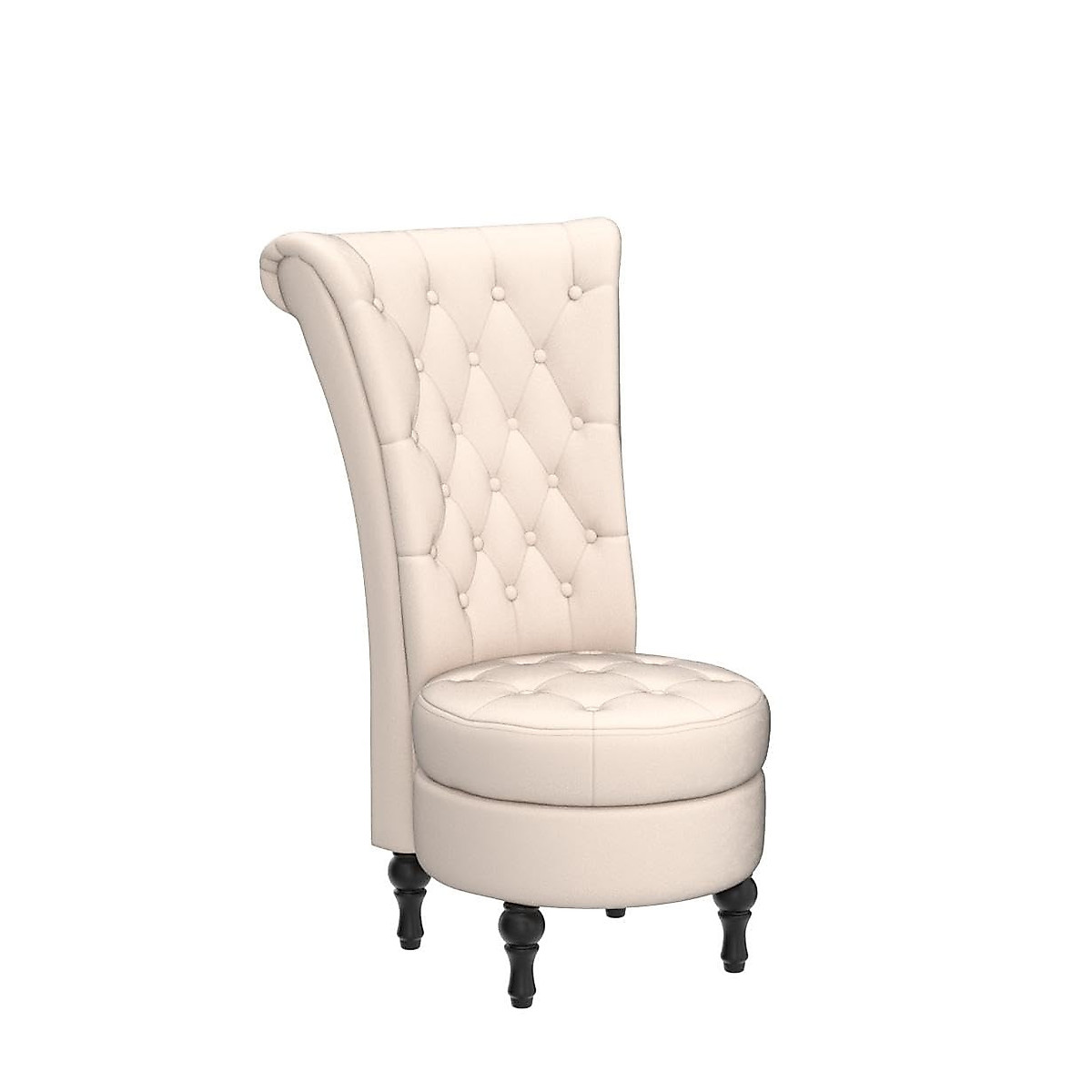 Container Furniture Direct Royal High-Back Velvet Accent Chair for Vanity with Storage and Luxurious Upholstery, Retro Design and Versatile Usage for Living Room, Bedroom, Lounge and Office, Ivory