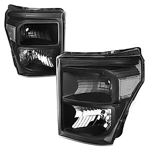 Auto Dynasty [Halogen Model Factory Style Headlights Assembly Compatible with Ford F-250 F-350 F-450 F-550 Super Duty 11-16, Black Housing Clear Corner