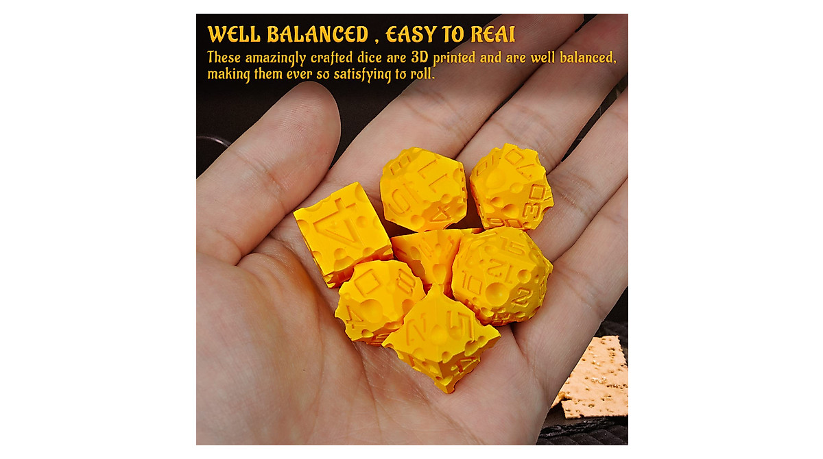 DND Cheese Dice Set: Fun 3D Printed Polyhedral RPG Dice