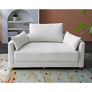 Taiweny Convertible Chair Bed Sleeper, Round Fold Out Chair Bed Folding Sofa Bed, Folding Chair Bed Foldable Sleeper Sofa for Living Room Apartment, 55" W, Beige