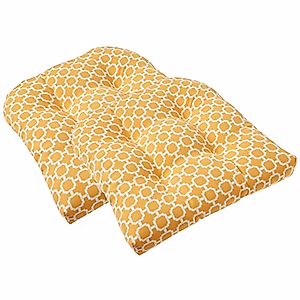 Pillow Perfect Outdoor/Indoor Hockley Banana Tufted Seat Cushions (Round Back), 2 Count (Pack of 1), Yellow