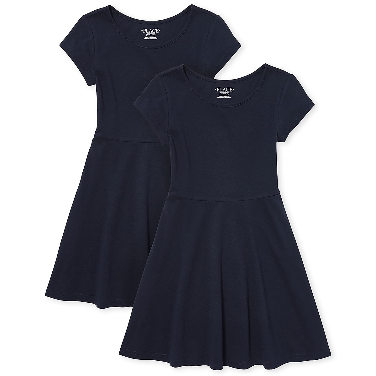 The Children's Place girls Short Sleeve Basic Skater Dress, Tidal 2 Pack, Medium US