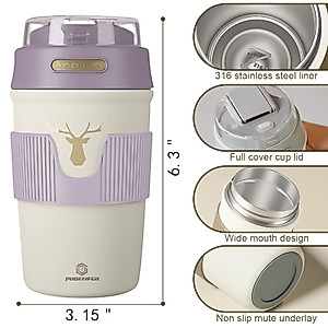 PUOENFGR Insulated Stainless Steel Water Bottle,Travel Coffee Mug,New Free Sip 14oz.Food Grade 316 Stainless Steel with Straw Cup Body,For Sports and Travel,Perfect For Gifts(Coffee Brown)