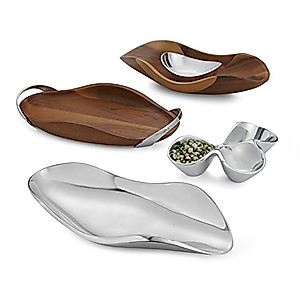 nambe Bella Wood Handled Tray | Large Wooden Serving Tray with Handles for Dinner, Appetizers, and Snacks | Made of Metal Alloy and Acacia Wood | 18 Inch | Designed by Steve Cozzolino