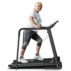 Redliro Walking Treadmill for Senior with Long Handrail, 300 lbs Capacity, Recovery Fitness Exercise Machine Foldable for Home with LCD Display, Holder for Phone & Cup