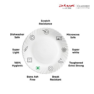 La Opala Diva, Classique Collection, Opal Glass Full Plate Set 11" 6 pcs, Plain White