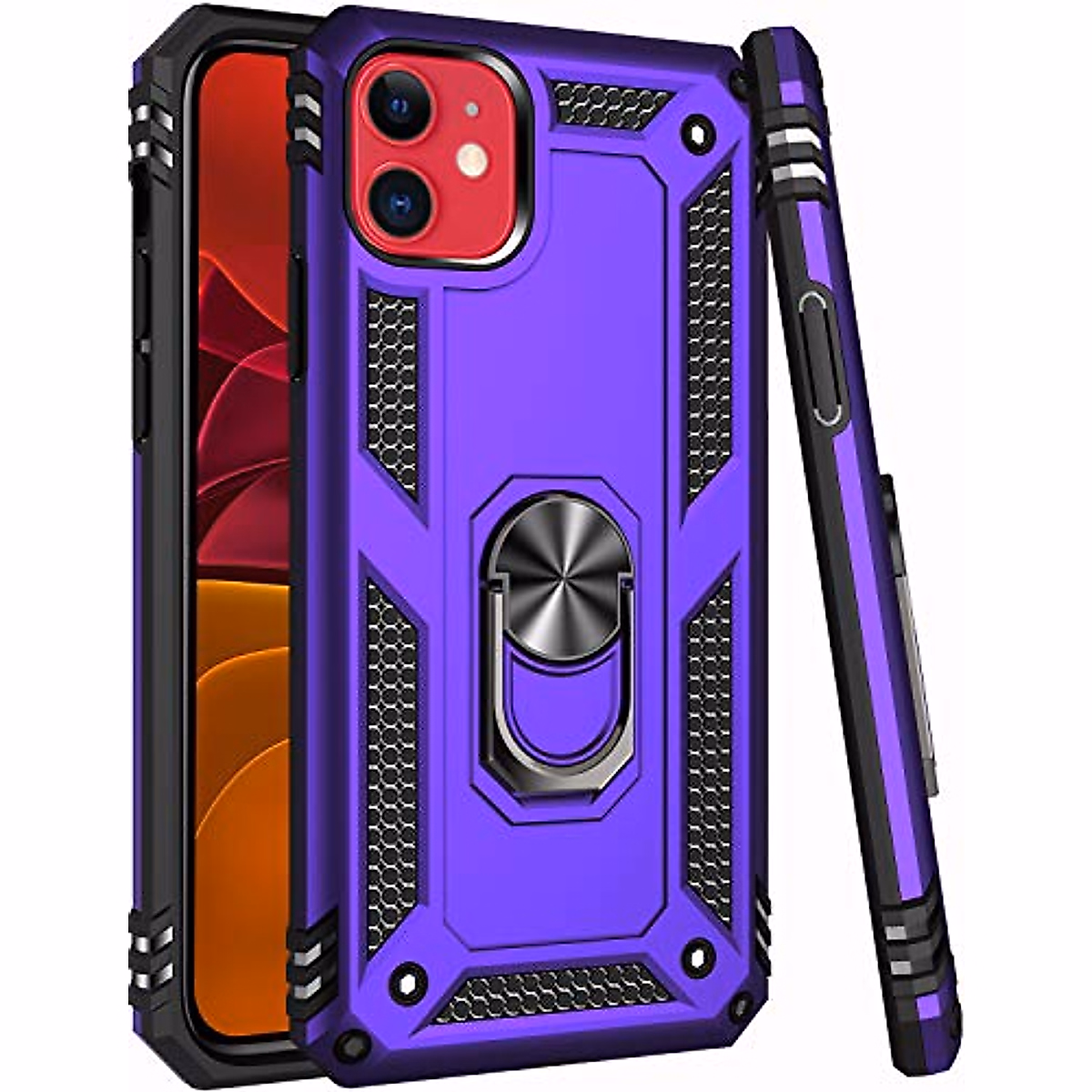 LUMARKE iPhone 11 Case with Tempered Glass Screen Protector,iPhone 11 Cover Military Grade 16ft. Drop Tested Cover with Magnetic Ring Kickstand Protective Phone Case for iPhone 11 6.1 inch Purple