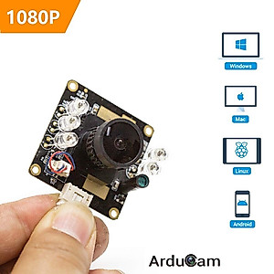 Arducam 1080P Day & Night Vision USB Camera for Computer, 2MP Automatic IR-Cut Switching All-Day Image USB2.0 Webcam Board with IR LEDs for Windows, Linux, Android and Mac OS
