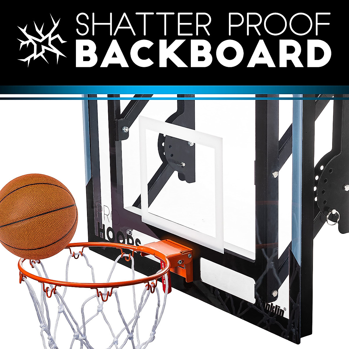 Franklin Sports Wall Mounted Basketball Hoop – Fully Adjustable – Shatter Resistant – Accessories Included, Black/White