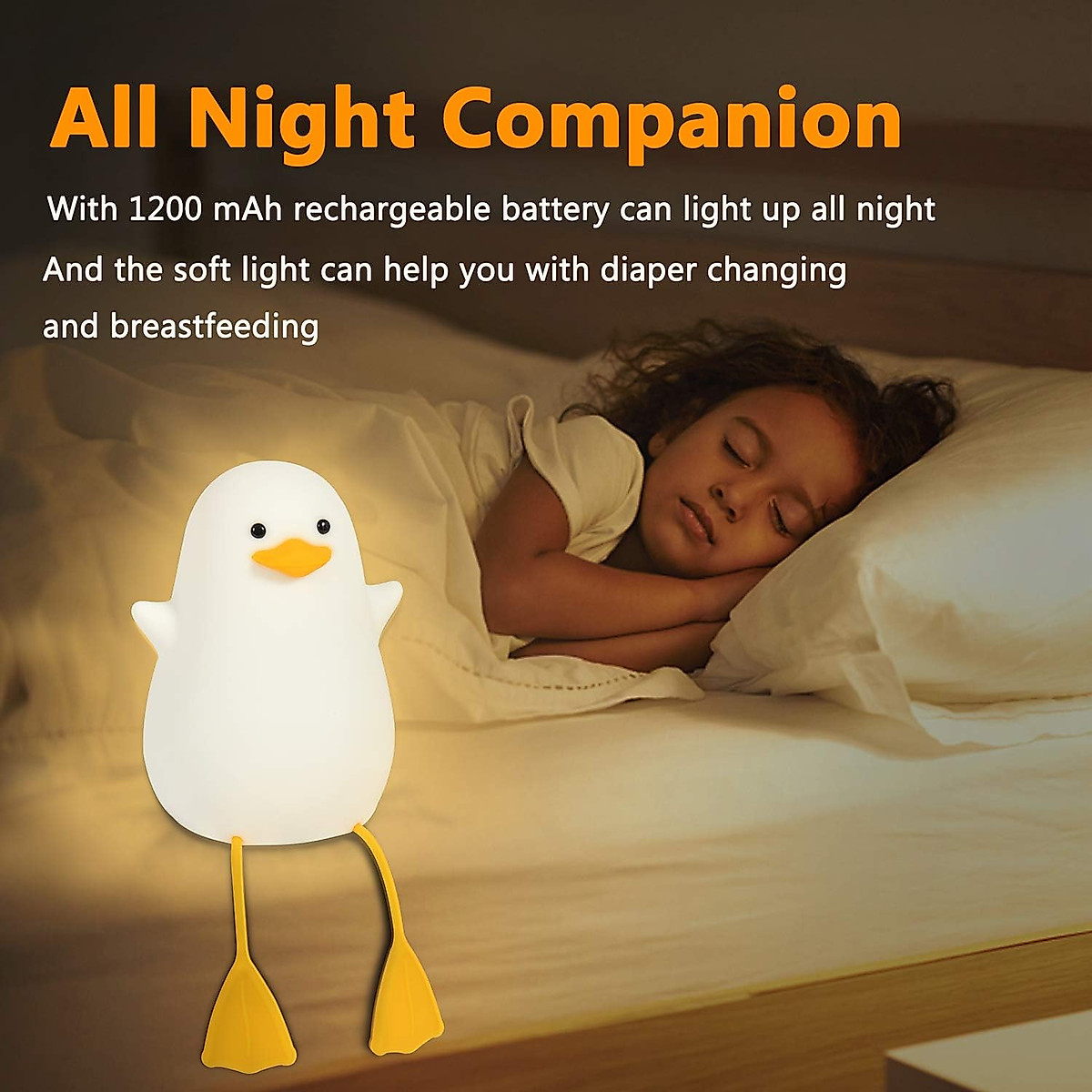 FULLOSUN Cute Night Light for Kids, Toddler, Duck Silicone Nursery Baby Nightlight, Kawaii Birthday Gifts for Room Decorations, Teen Girls Boys Child - Portable Squishy Battery Operated