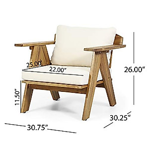 Christopher Knight Home Arcola Outdoor Acacia Wood Club Chairs with Cushions (Set 2), Teak Finish, Beige