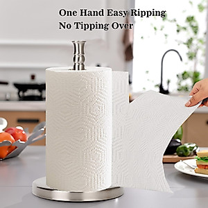 Paper Towel Holder Countertop, Stainless Steel Heavy Base (3LBS in Weight, and 7.5inch in Diameter) , Paper Towel Rack, Ripping Paper Towel Off One-Handed, No Wobbly (Brushed Nickel)