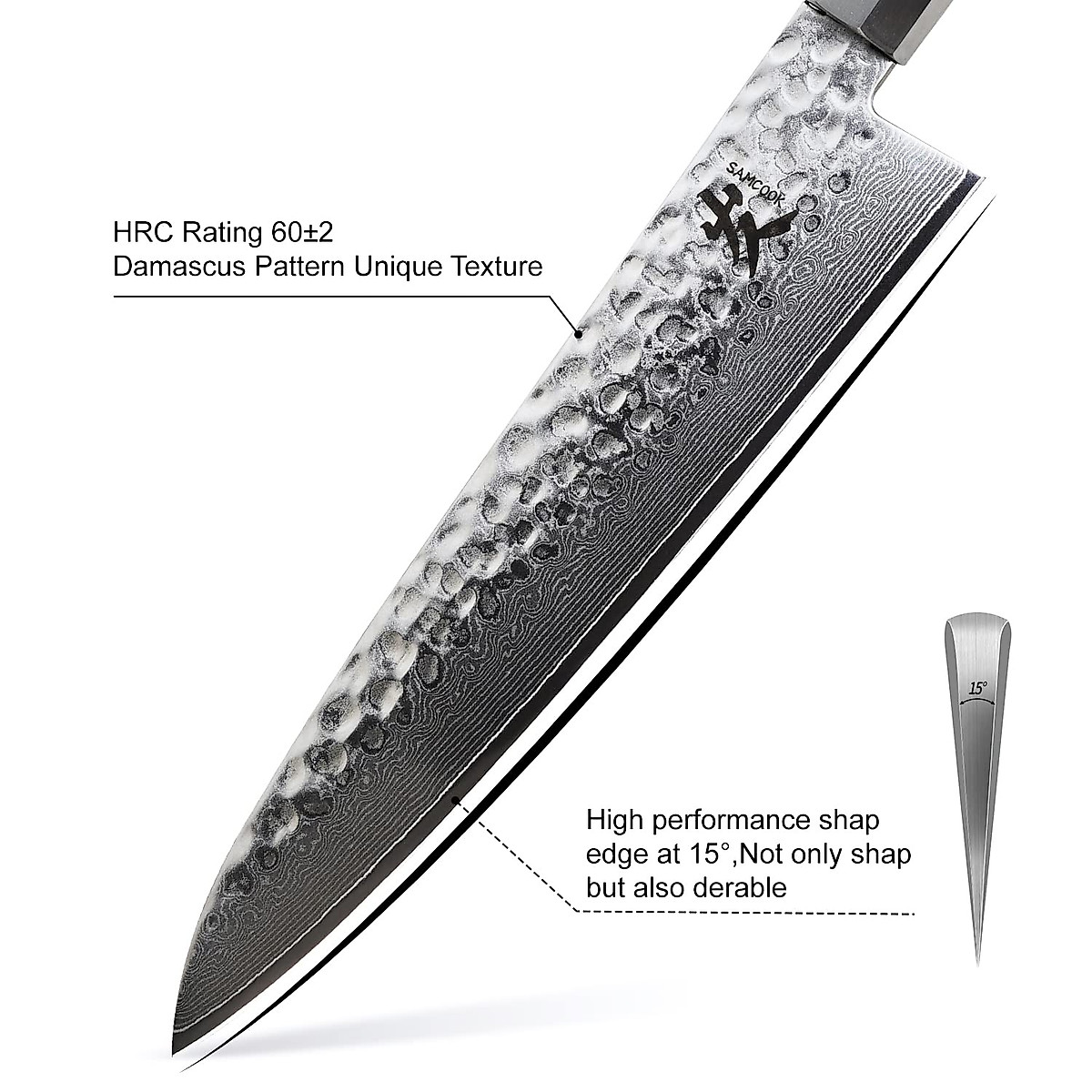 SAMCOOK Japanese Chef Knife - 8 Inch Professional Hand Forged Gyuto Knife - VG-10 Damascus High Carbon Stainless Steel Kitchen Cooking knife - Ergonomic Black Sandalwood Handle with Gift Box