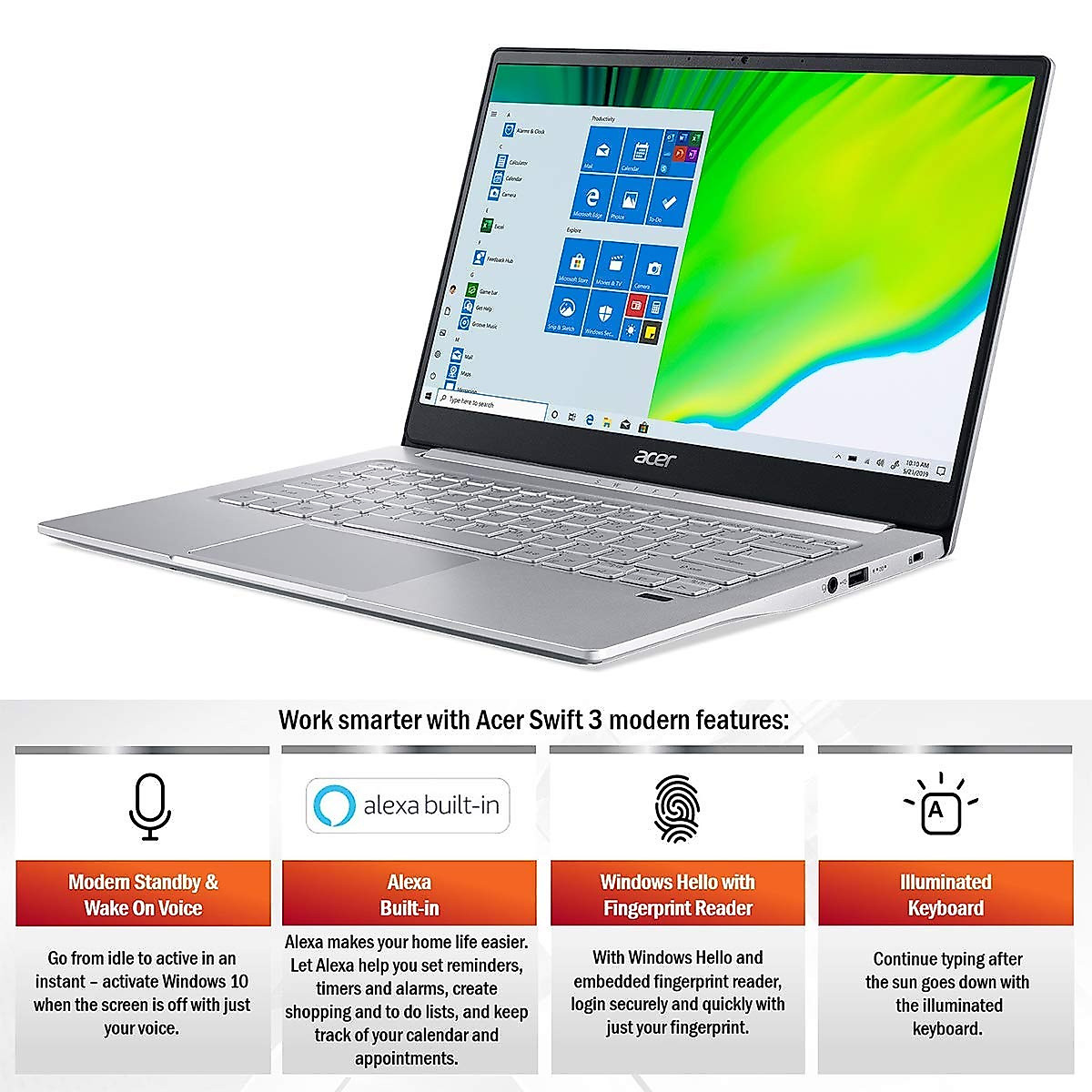 Acer Swift 3 Light Laptop, 14" FHD IPS, AMD Ryzen 7 4700U Octa-Core Processor with Radeon Graphics, 8GB LPDDR4, 512GB NVMe SSD, WiFi 6, Backlit Keyboard, Fingerprint Reader, SF314-42-R9YN (Renewed)