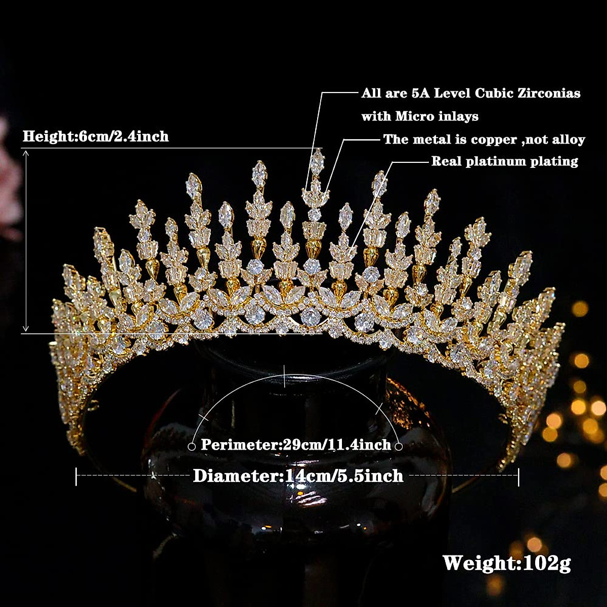 Jorsnovs 5A Cubic Zirconia Bridal Crowns for Women Gold Wedding Tiaras CZ Princess Birthday Party Headpieces Zircon Hairbands