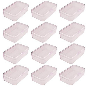 Goodma 12 Pieces Mini Rectangular Plastic Boxes Empty Storage Organizer Containers with Hinged Lids for Small Items and Other Craft Projects (Pink, 3.3 x 2.2 x 1 inch)