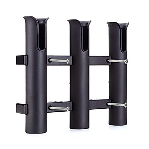 BigTron Fishing Rod Holder Bracket, Tube 3 Rod Rack, Fishing Rod for Boat Kayak Garage Storage or Truck with Screws Side-Mount (Black) (3)