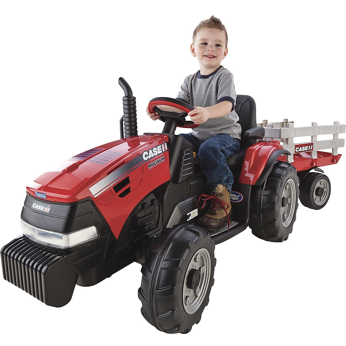 Peg Perego Case IH Magnum Tractor and Trailer 12 Volt Ride on, Red