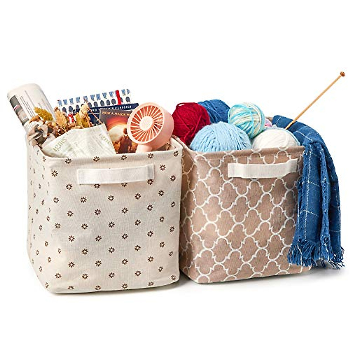 EZOWare 6 Pcs Cube Storage Bin Baskets, Collapsible Linen Canvas Fabric Box Organizer with Handles for Bathroom, Shelves, Nursery, Home and Office - Multi, 10.5 x 10.5 x 10.5 inch