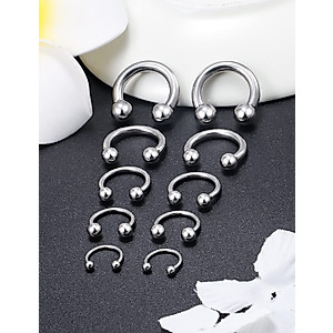 Ocptiy 6G 8G 12G 14G 16G Ear Earrings Gauges Septum Nose Plugs Tunnels Stretching Kit Surgical Stainless Steel Large Big Wide Septum Eyebrow Lip Belly Ring Cartilage Helix Tragus Earring Piercing Kit