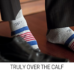 Pierre Henry Over the Calf Mens Dress Socks (9 Pairs) | Cotton Made, Long Socks, Wide Socks | Light Compression Socks for Men in Elegant Striped Patterns | Big and Tall Size (US Mens Shoe 12-16)