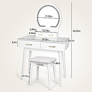 SMOOL Vanity Desk with Lighted Mirror - Vanity Table Makeup Vanity with Lights, 3 Color Lighting Modes Adjustable Brightness, 4 Drawers Makeup Table with Soft Cushioned Stool for Bedroom Studio, White