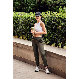 Yogipace Petite Women's 7/8 On The Fly Pants Drawstring Casual Lounge Joggers Travel Sweatpants,Black,24",Size S