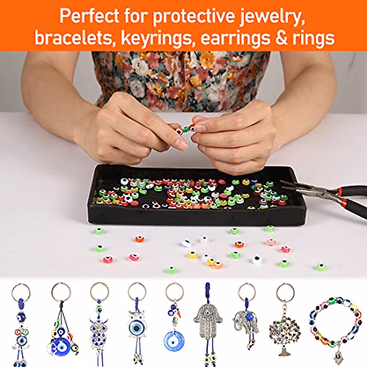 Evil Eye Beads, Beads for Jewelry Making, Beads for Bracelets Making, Beading Supplies for Jewelry Making (300 Pcs Mixed Color Evil Eye Beads in Small Plastic Box)