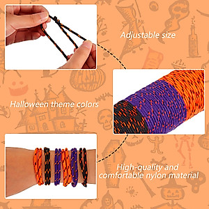 Dingion 90 Pieces Halloween Bracelets Bulk Nylon Friendship Bracelets for Kids Orange Black Purple Adjustable Neon Woven Rope Bracelets Goodie Bag Stuffers Halloween Party Favor