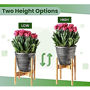 ZPirates Plant Stand Indoor - Bamboo Wood, Full Adjustable, Holds 8 10 and 12 Inch Planter Pots - Holder for Plants and Flowers