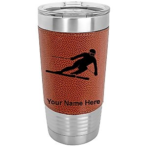 LaserGram 20oz Vacuum Insulated Tumbler Mug, Skier Downhill, Personalized Engraving Included (Faux Leather, Basketball Style)