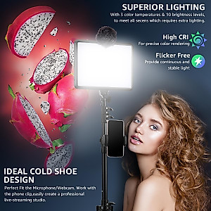 1-Pack LED Video Light Kit, NiceVeedi Photography Lighting Kit, 2800-6500K Dimmable Studio Light with Tripod Stand & Phone Holder, 73" Stream Light for Video Recording, Game Streaming, YouTube…