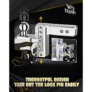 RENO Adjustable Trailer Hitch, Aluminum Dual-Balls with 2 Inch and 2-5/16 Inch, 4" Rise/Drop Hitch Ball Mount for 2" Receiver - 12,500 lbs Towing Capacity