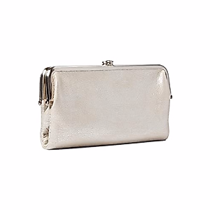 HOBO Lauren Clutch Wallet - Soft Leather Construction with Kiss Lock Closure, Interior Zipper Pocket, and Card Slots Silver 1 One Size One Size