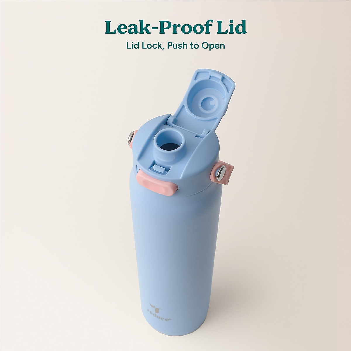 Reduce Aura Vacuum Insulated 26 oz Water Bottle - Leak-Proof & Chug Spout for Quick Hydration - Keeps Drinks Cold for 30 Hours - Removable Handle for Travel or Gym - Soft Sit Base - Glacier